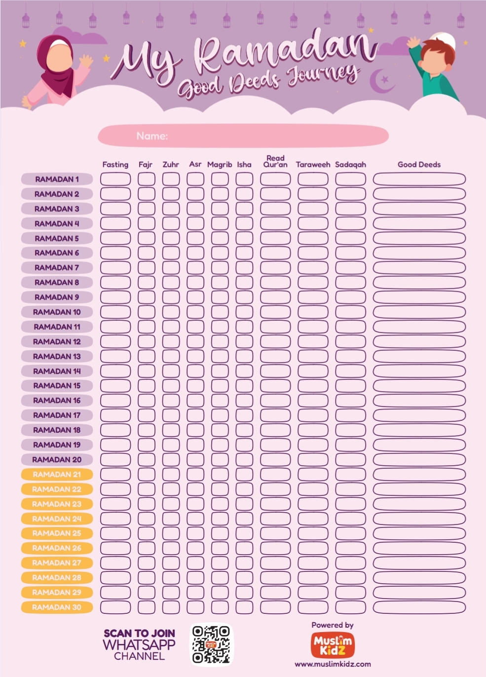 Ramadan Good Deeds Tracker for Kids – Islamic Habit Chart Poster ...